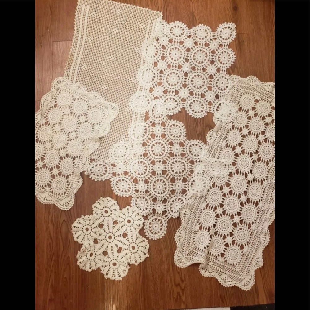 6 Hand Crochet Doilies Table Runners - Gem